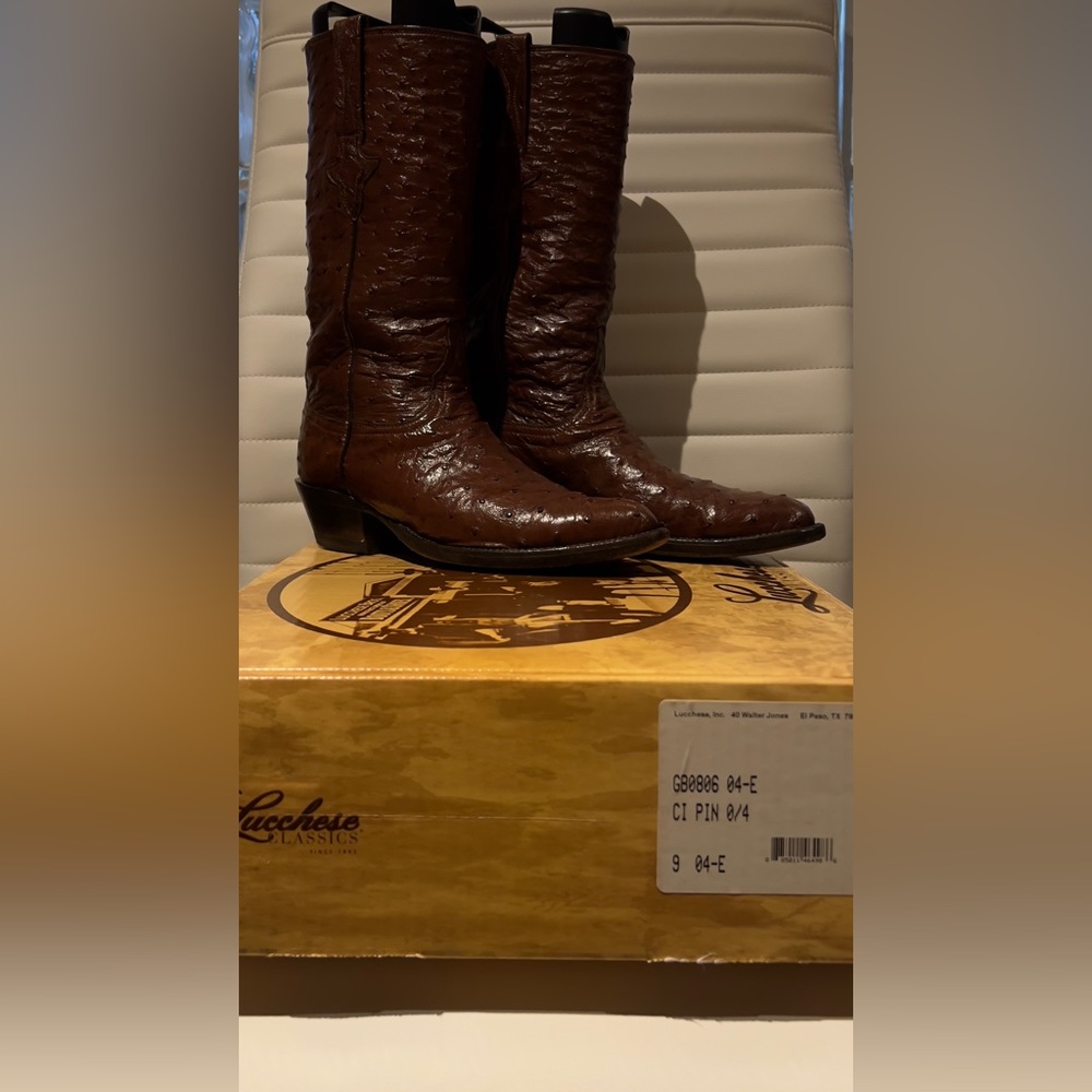 Rare Lucchese Full Ostrich Piping Cowboy Boots - Gem
